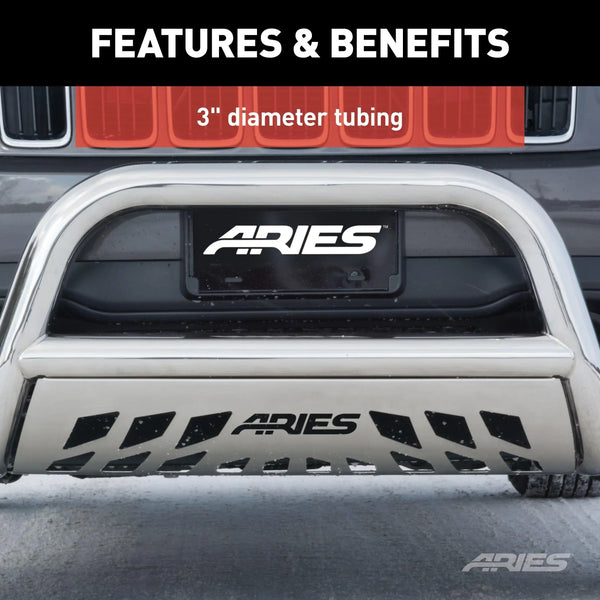 ARIES 35-3001 - 3 Polished Stainless Bull Bar, Select Ford Excursion ...