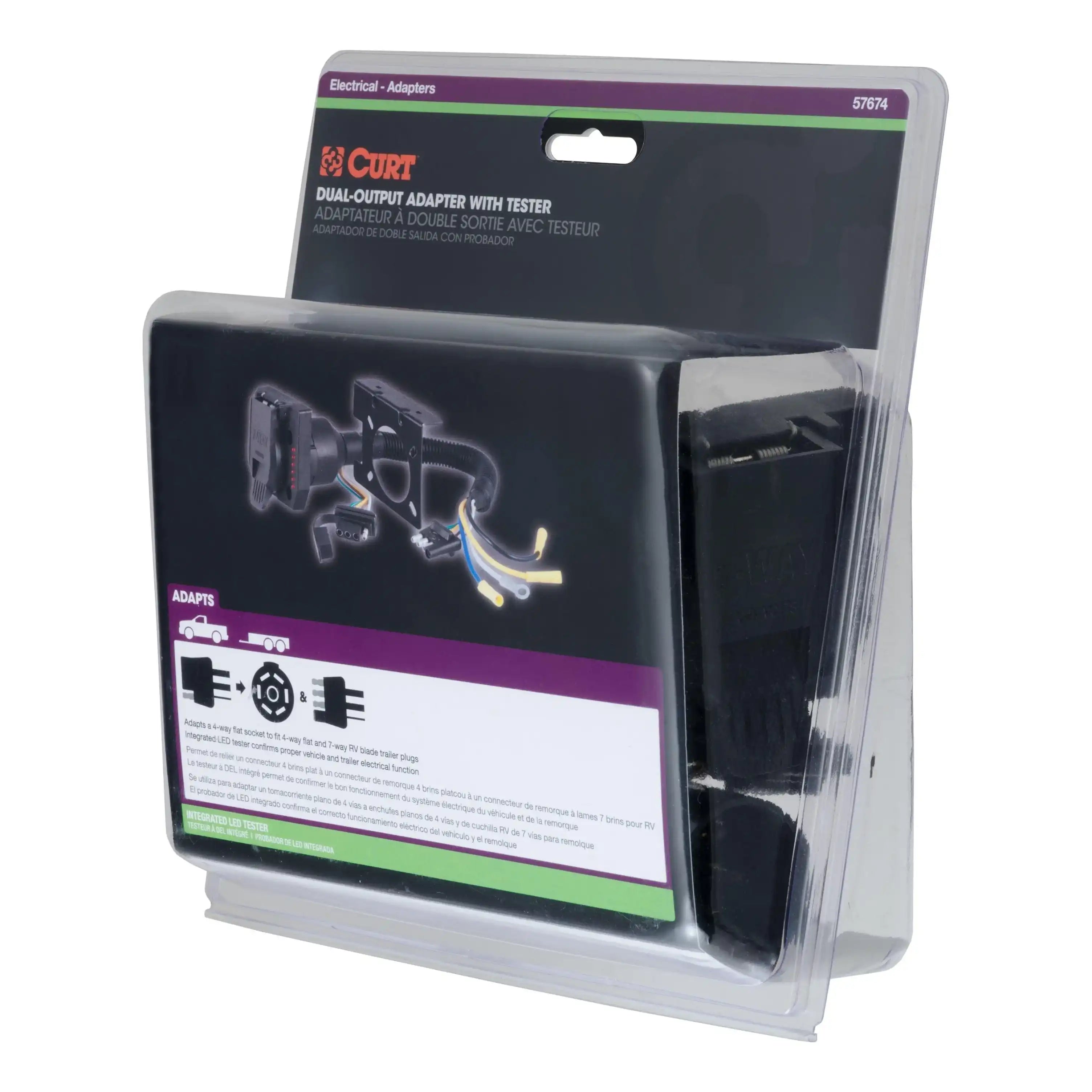 CURT 57674 - Dual-Output Electrical Adapter with Tester (Adds 7-Way RV ...